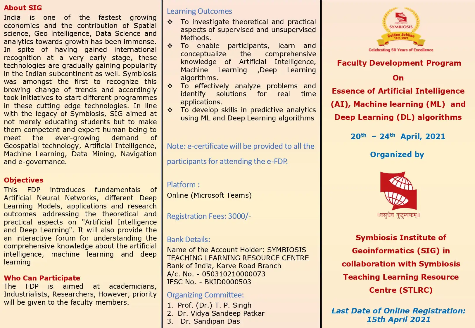 Program on AI, ML, and DL for Faculty Development